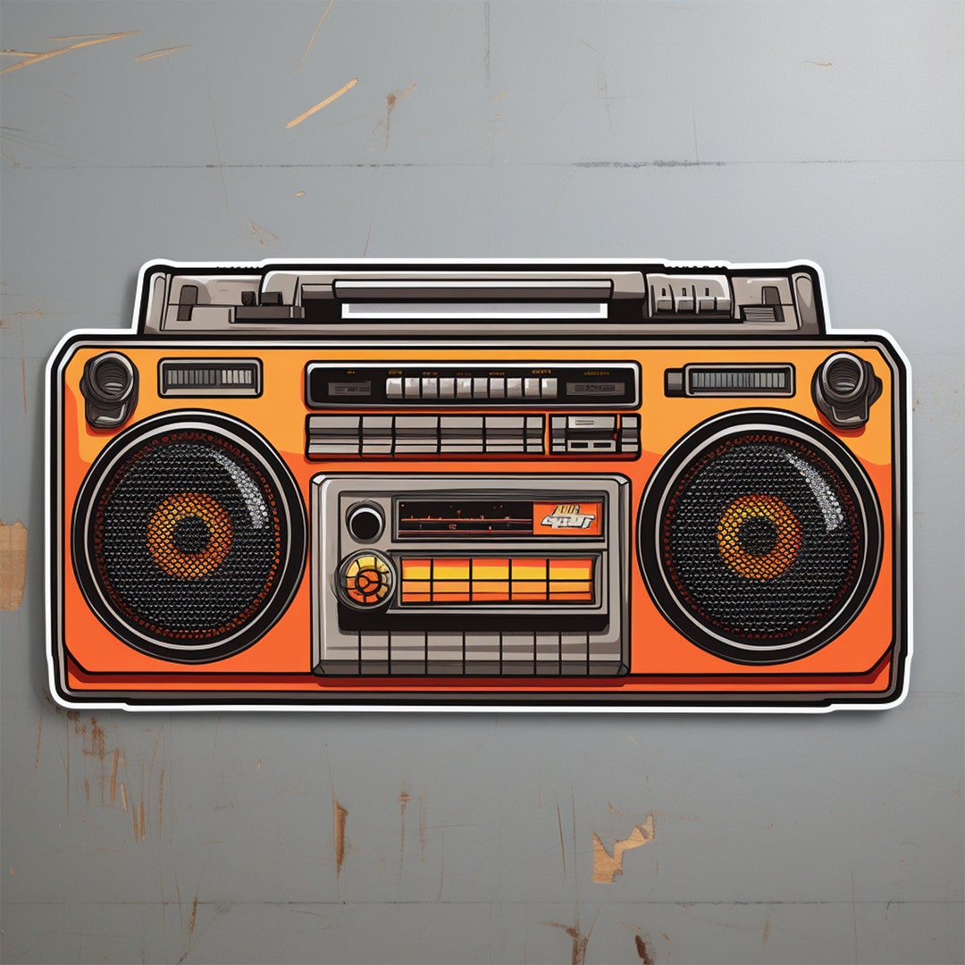 Kiss-cut Sticker: Bumpin' Retro Orange Boombox Sticker - Etsy