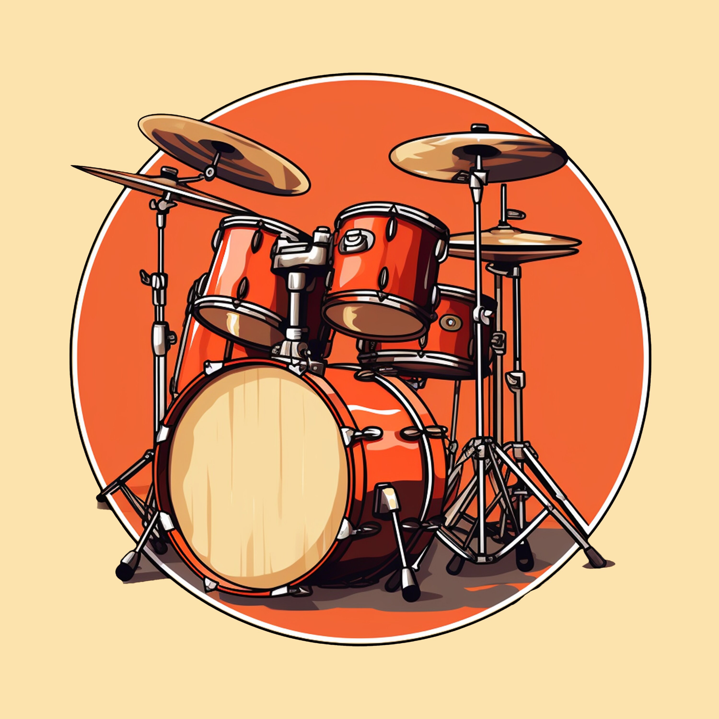 Kiss-cut Sticker: Orange Drum Set Sticker - Etsy