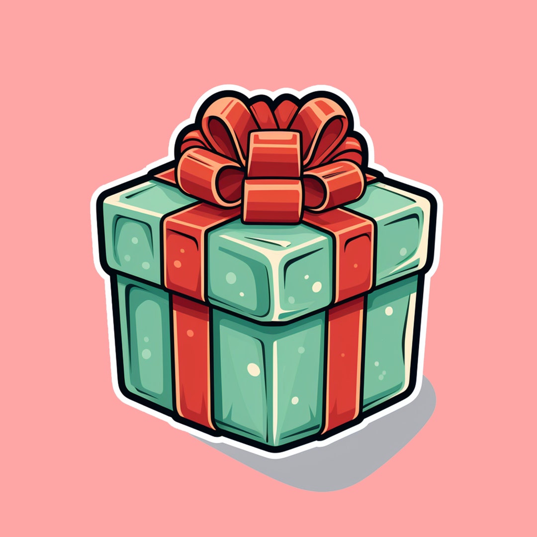 Christmas Stickers: Green Present With Red Ribbon and Bow Sticker (kiss ...