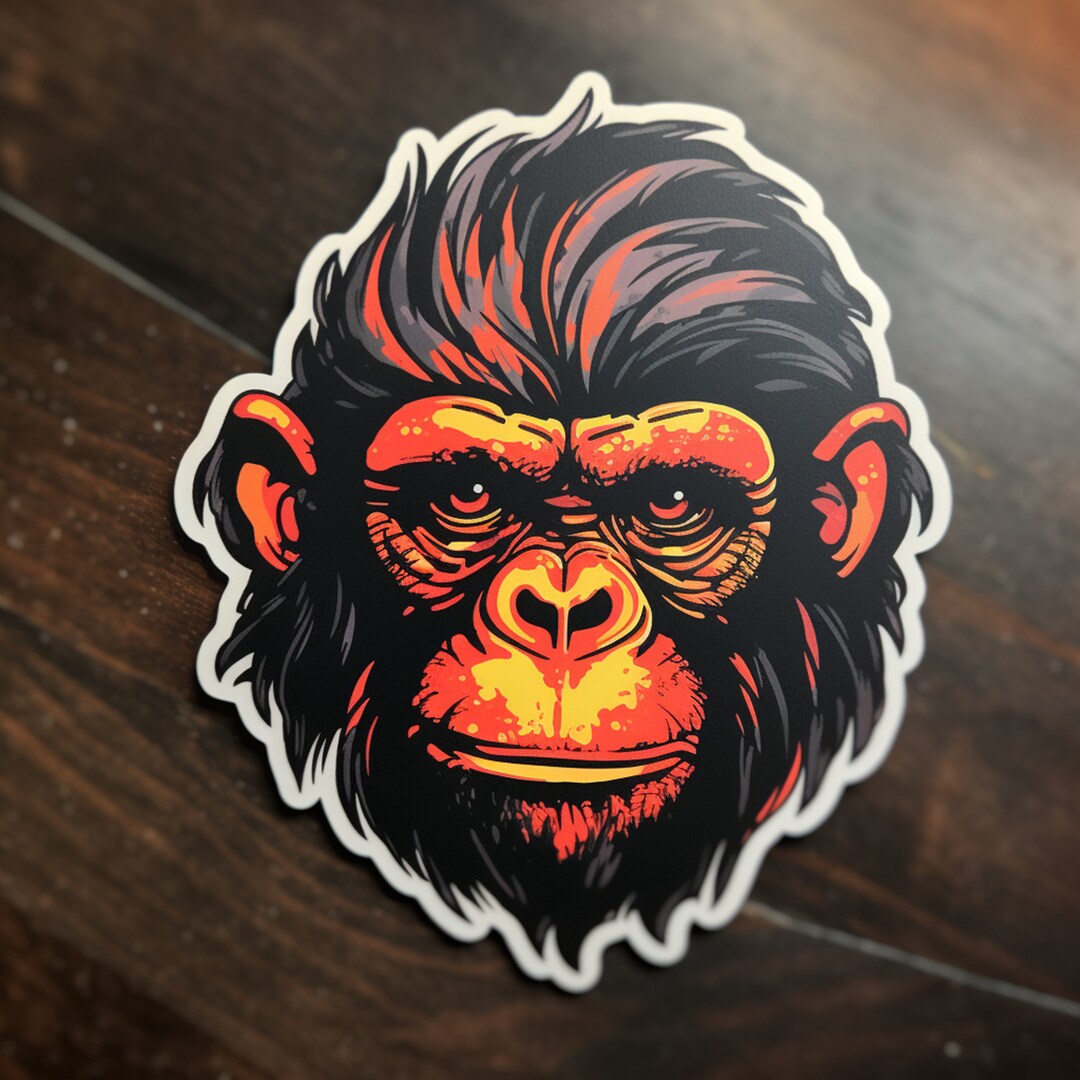 Red & Orange Monkey Sticker - Die-cut, Waterproof Vinyl - Matte Finish ...