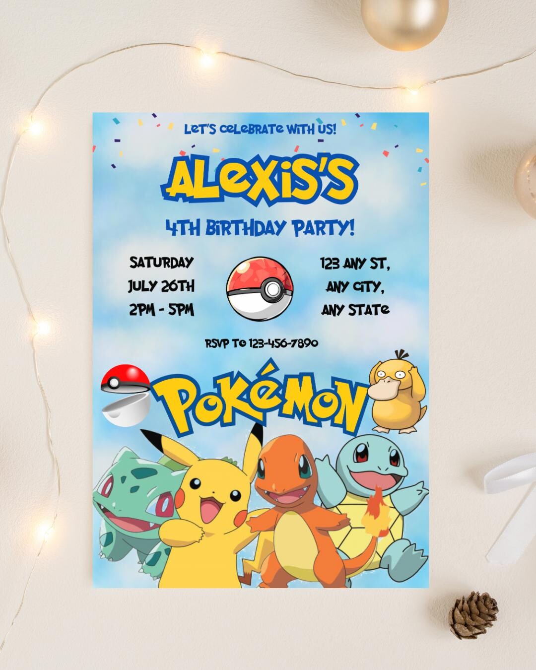 Pokemon Pikachu Birthday Invitation, Pokemon Invite, Pokemon Editable ...