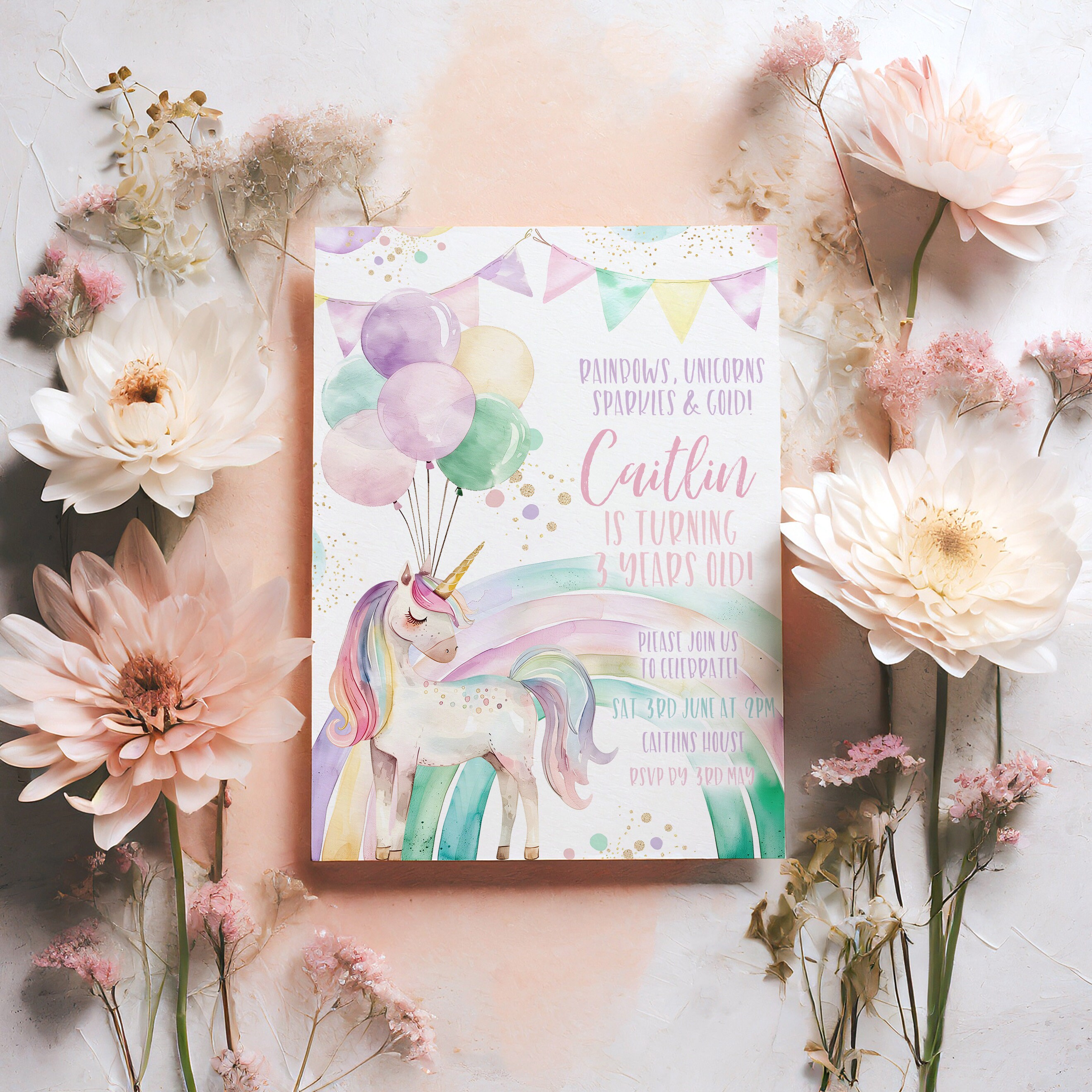 Unicorn Clipart, Pastel Rainbow Unicorn Party Clip Art, Watercolor ...