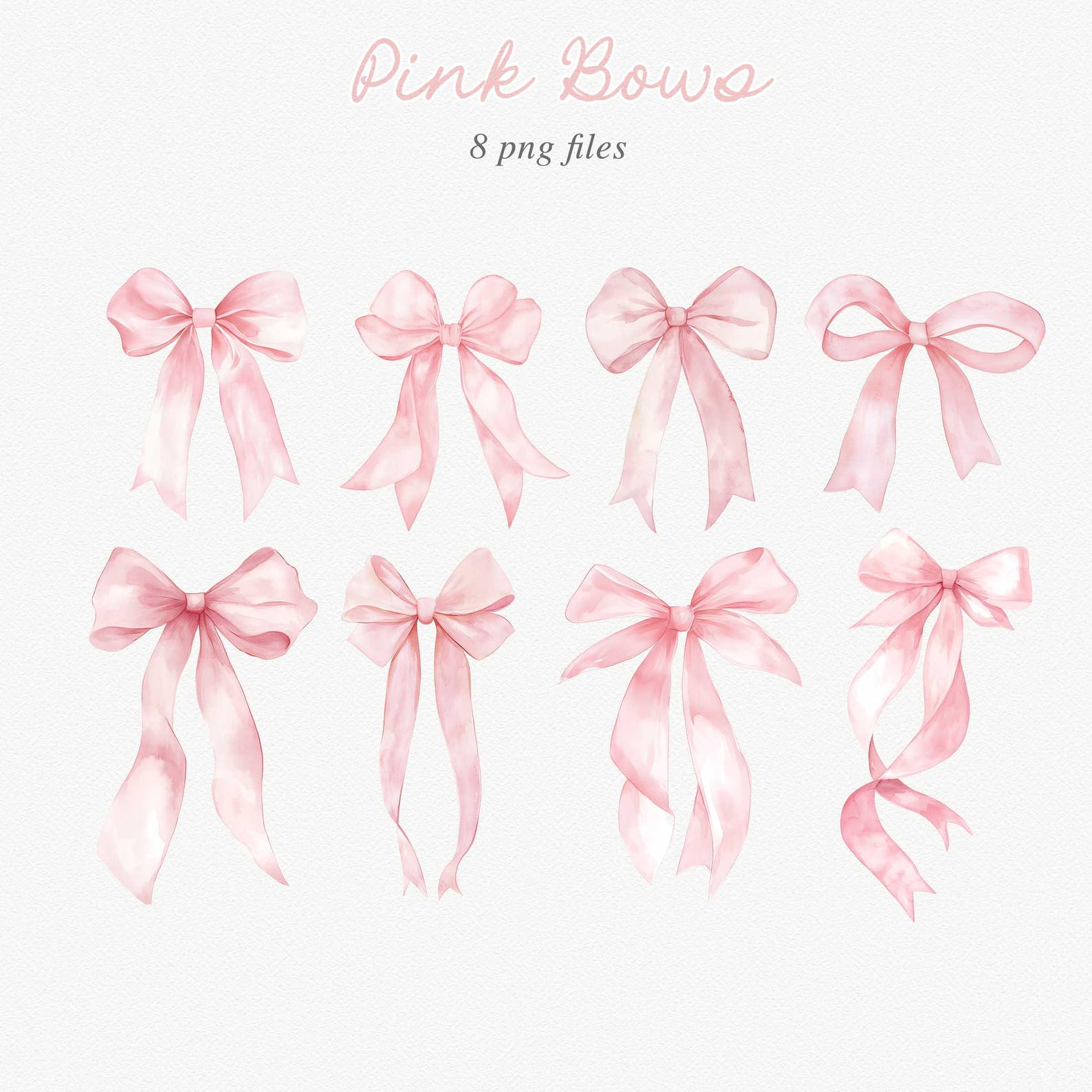 Pink Bow Clipart, Pink Watercolor Bow Graphics, Soft Pastel Blush Pink ...