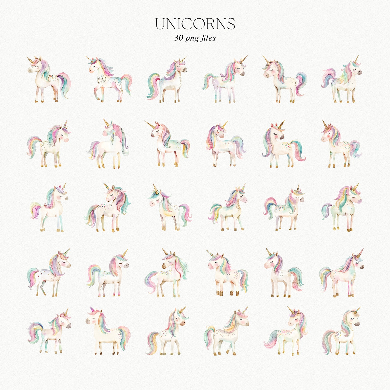 Unicorn Clipart, Pastel Rainbow Unicorn Party Clip Art, Watercolor ...