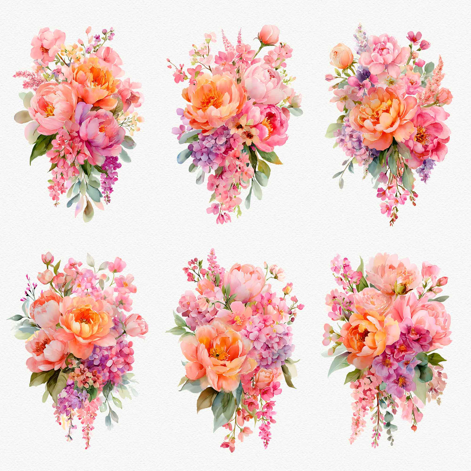 Watercolor Vibrant Pink, Purple and Orange Floral Clipart Pack, 30 Fun ...