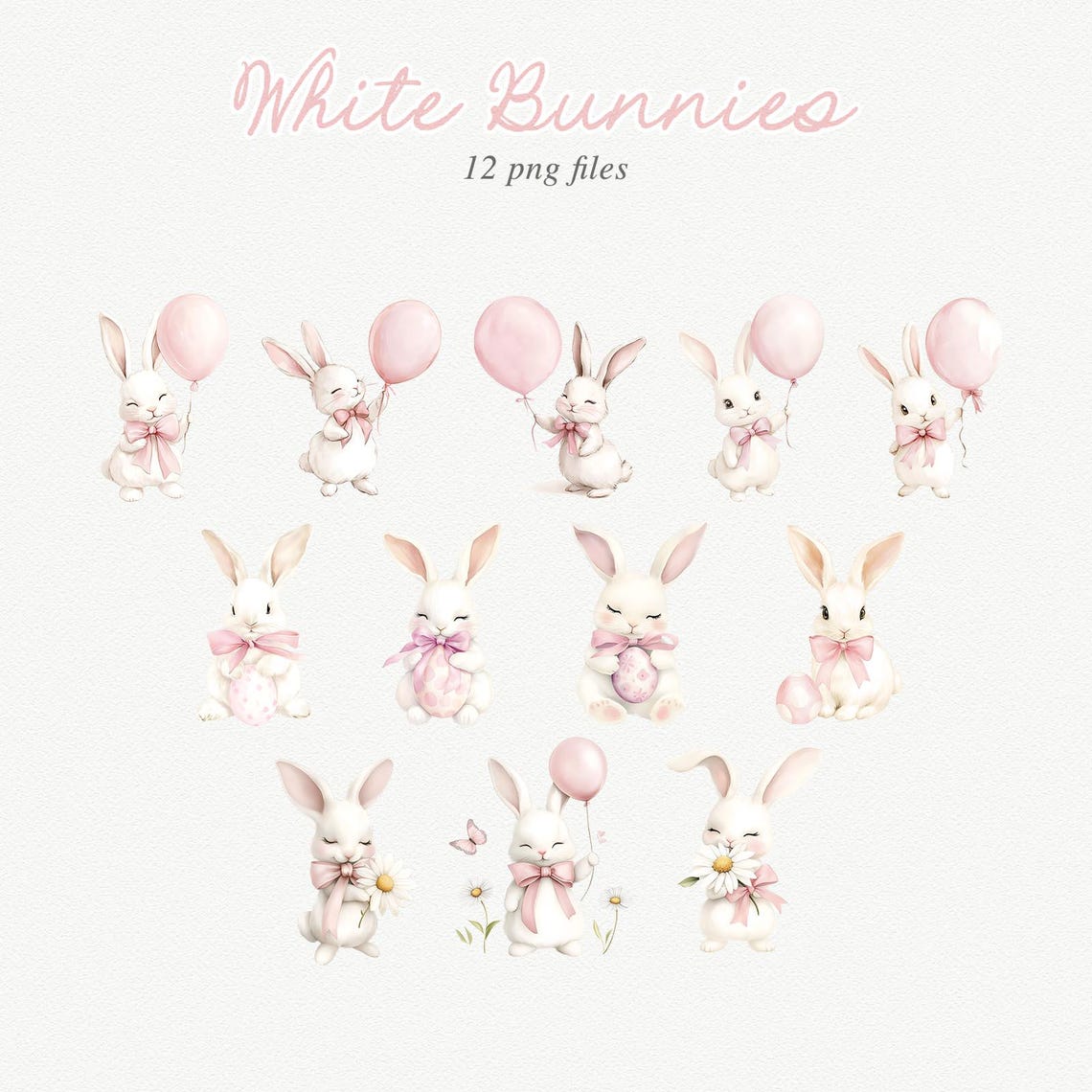 Watercolor Easter Bunny Clipart: Bunnies With Balloons (PNG Files) - Etsy