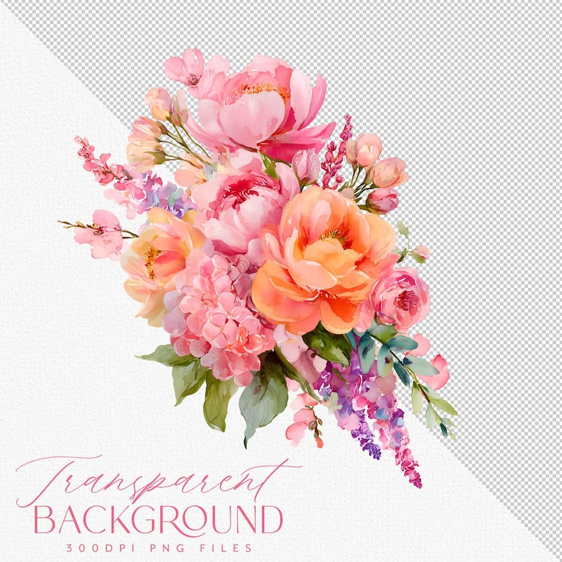 Watercolor Vibrant Pink, Purple and Orange Floral Clipart Pack, 30 Fun ...