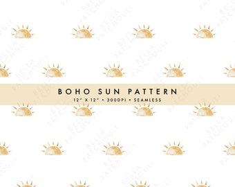 Boho Sun Seamless Pattern, Watercolor Suns Digital Papers, Summer ...