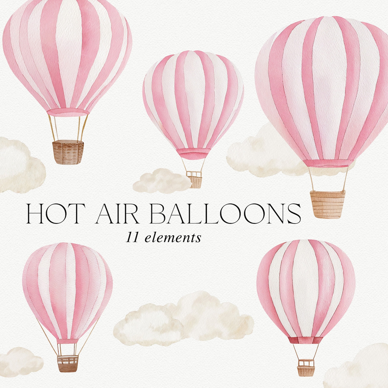 Pink Hot Air Balloon Clipart: Balloons and Clouds (PNG, 300 DPI) - Etsy