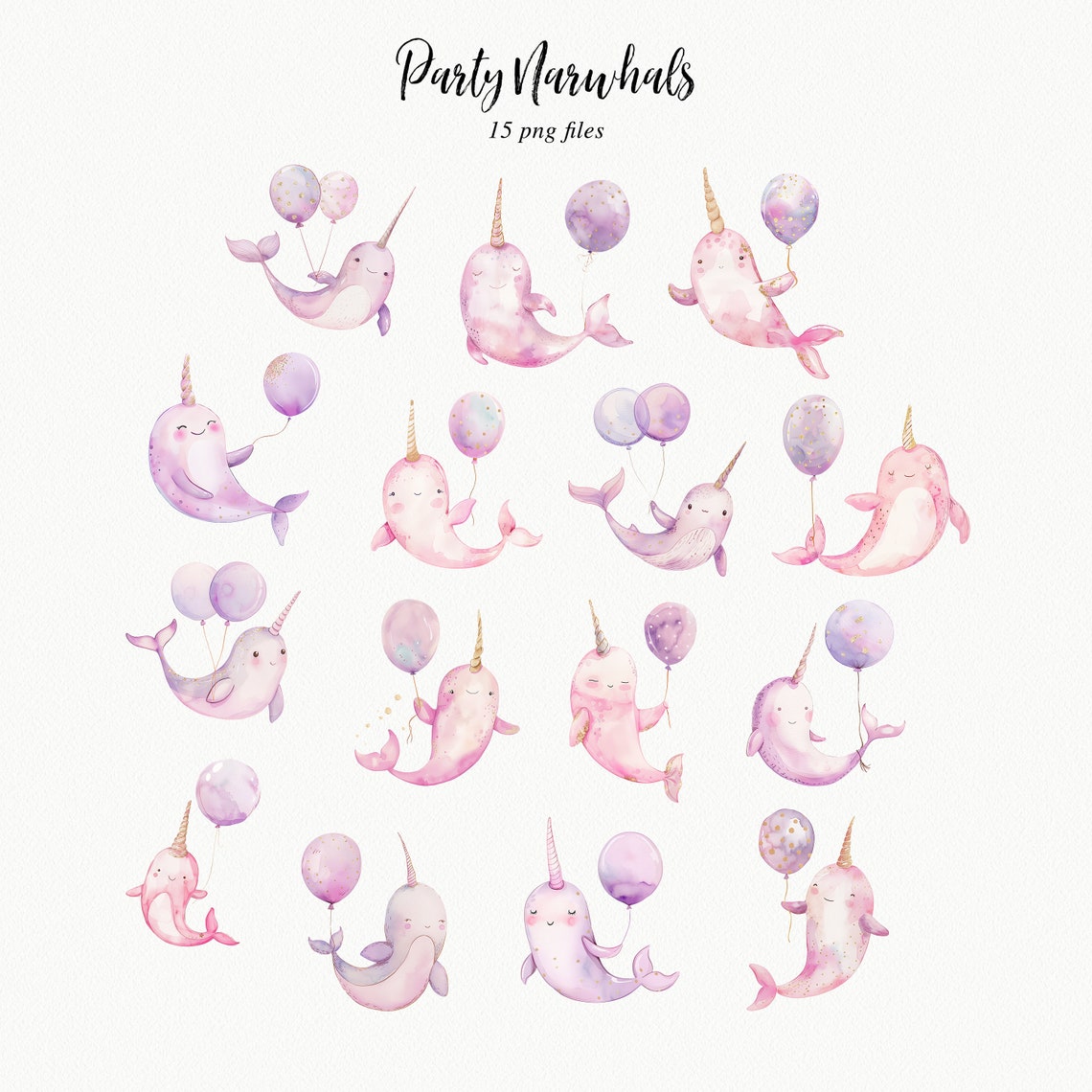 Watercolor Narwhal Clipart, Pastel Narwhal Clip Art, Party Narwhals ...