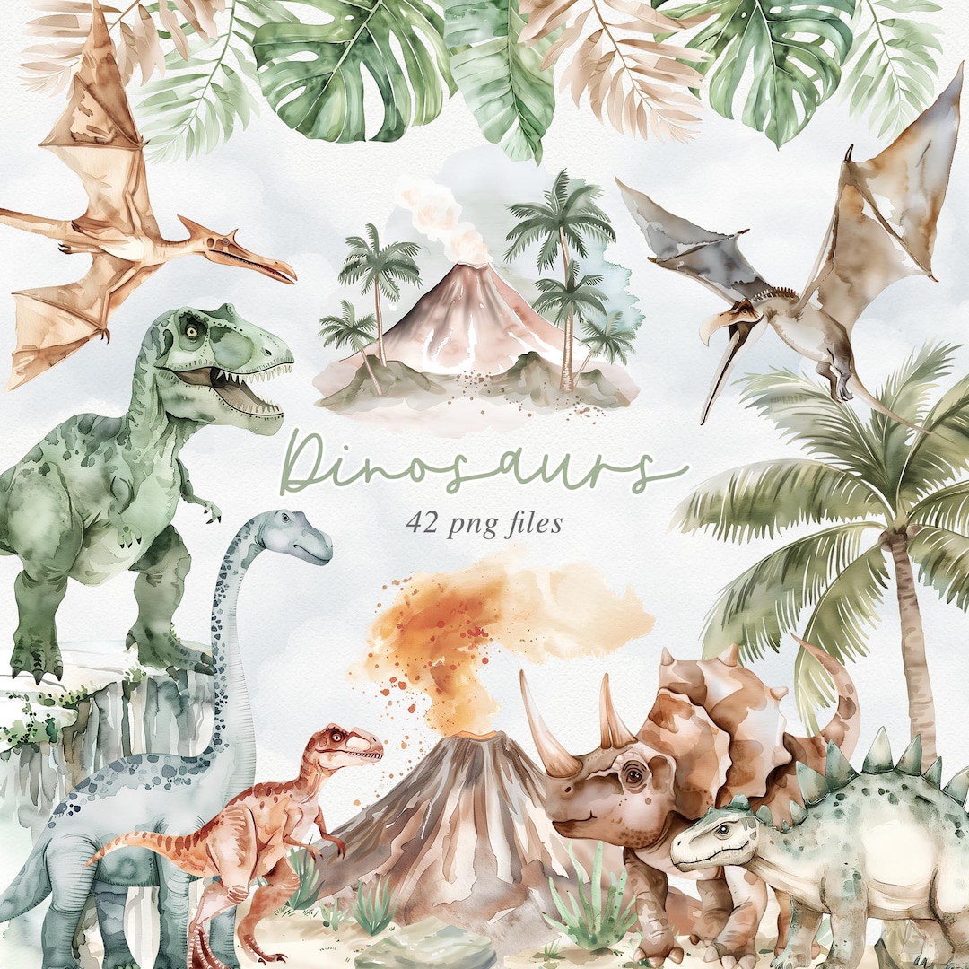 Watercolor Dinosaur Clipart Bundle: Dino Party Decor (PNG) - Etsy