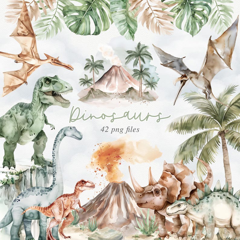 Watercolor Dinosaur Clipart Bundle: Dino Party Decor (PNG) - Etsy