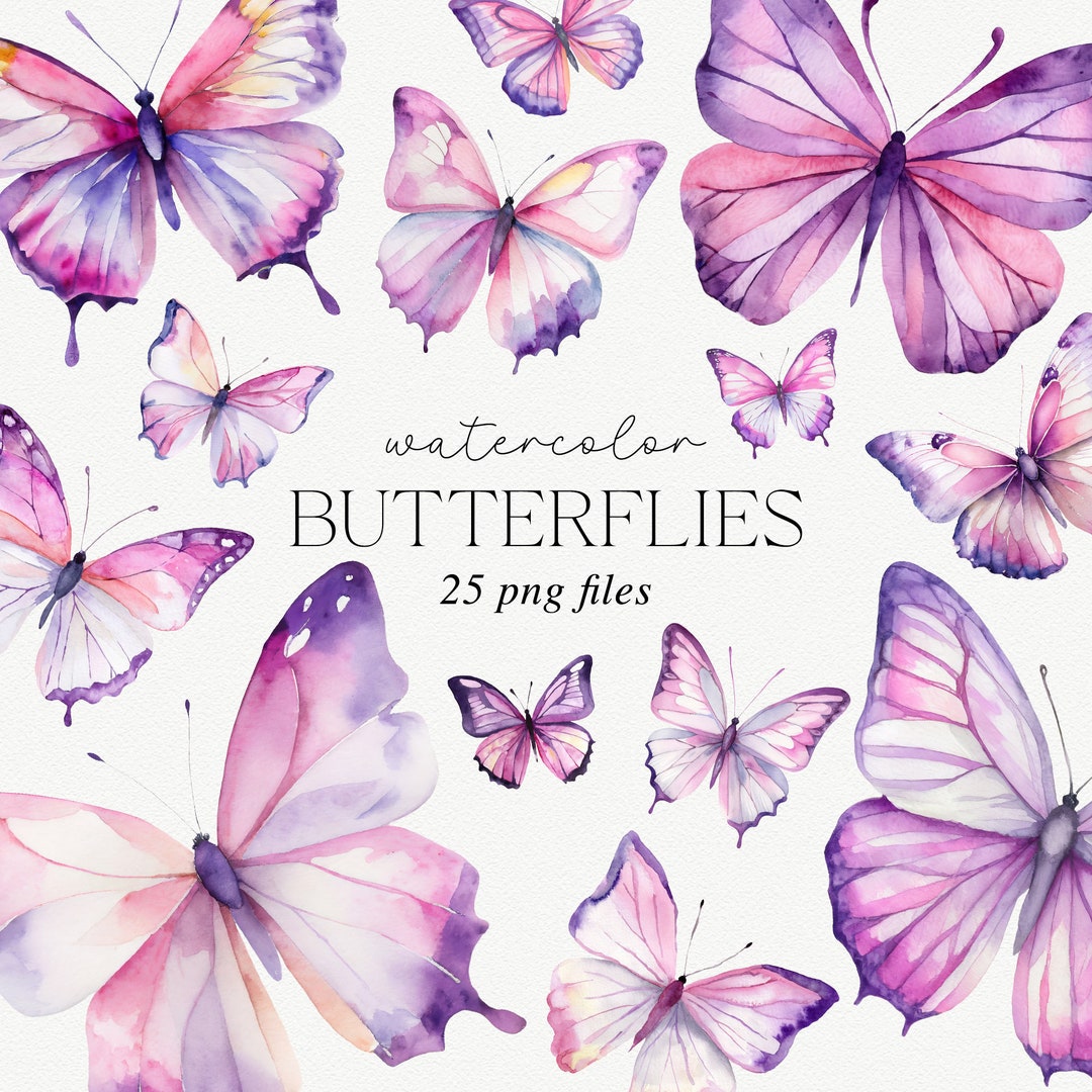Butterfly Clipart, Pink Watercolor Butterflies, Purple Butterfly ...
