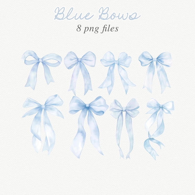 Blue Bow Clipart, Blue Watercolor Bow Graphics, Soft Pastel Blue Bow ...