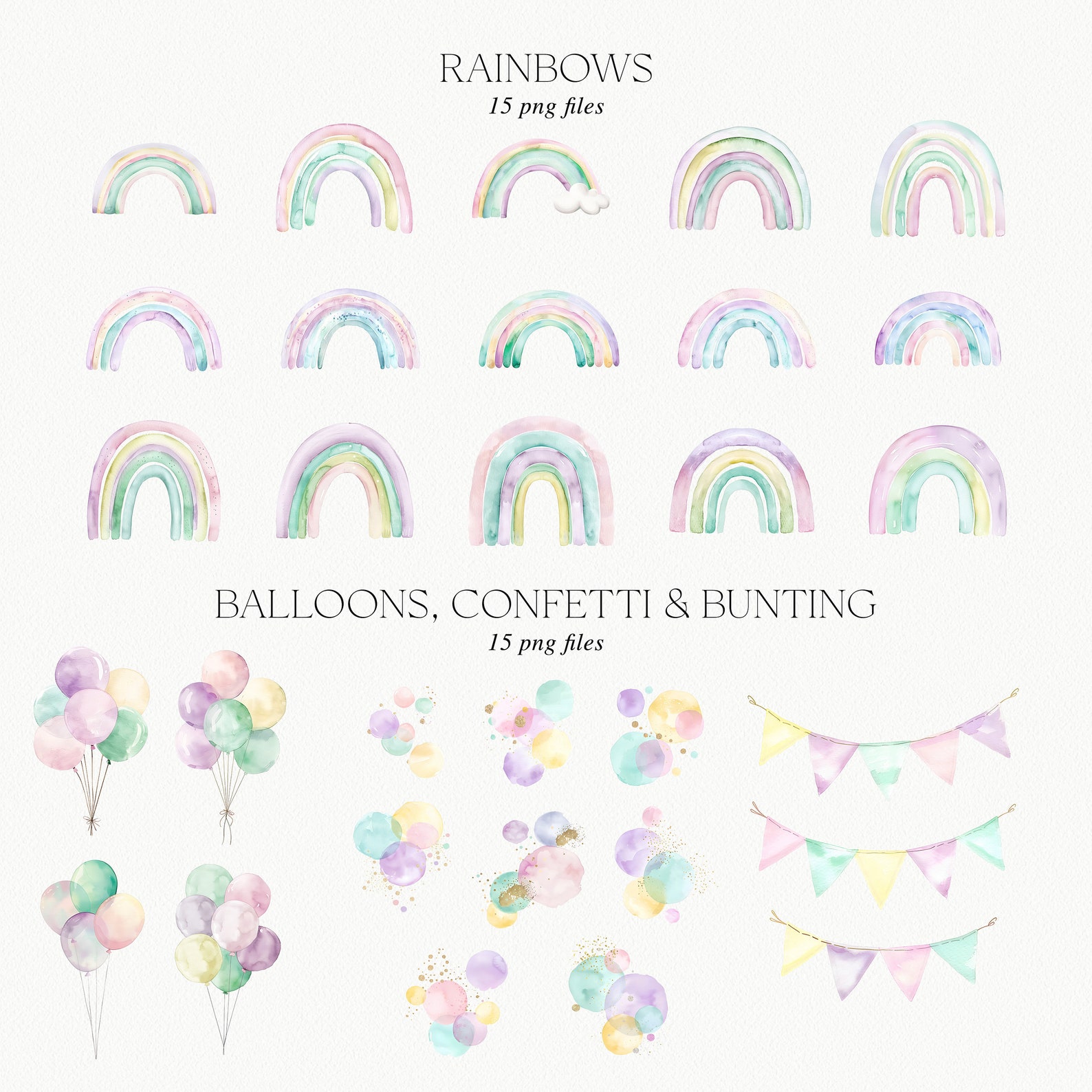 Unicorn Clipart, Pastel Rainbow Unicorn Party Clip Art, Watercolor ...