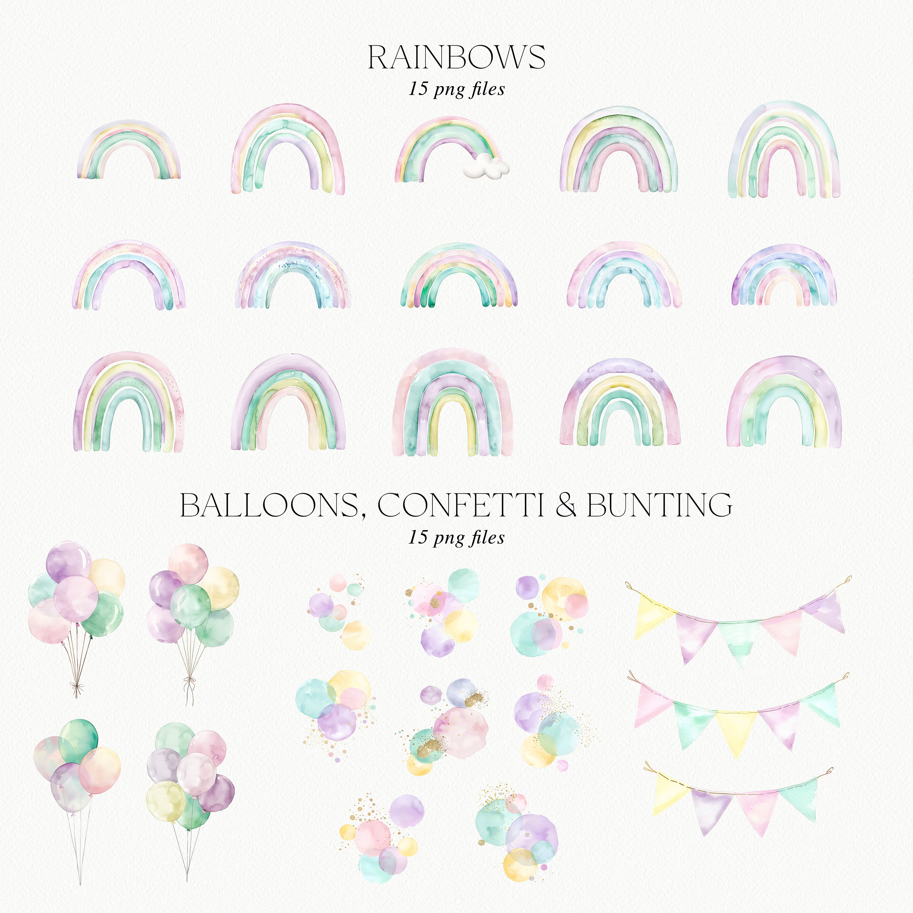 Unicorn Clipart, Pastel Rainbow Unicorn Party Clip Art, Watercolor ...