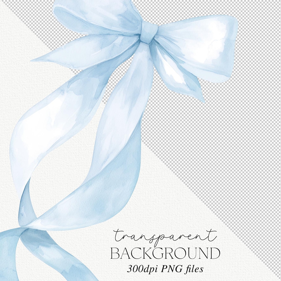 Blue Bow Clipart, Blue Watercolor Bow Graphics, Soft Pastel Blue Bow ...