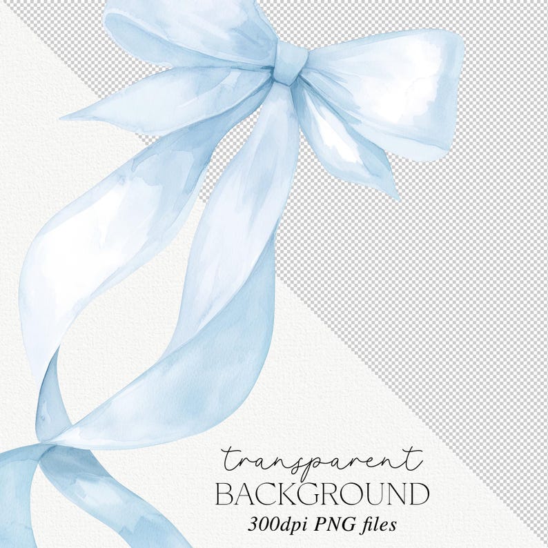 Blue Bow Clipart, Blue Watercolor Bow Graphics, Soft Pastel Blue Bow ...