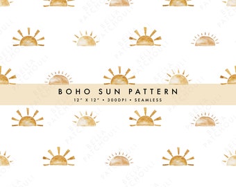 Boho Sun Seamless Pattern, Watercolor Suns Digital Papers, Summer ...