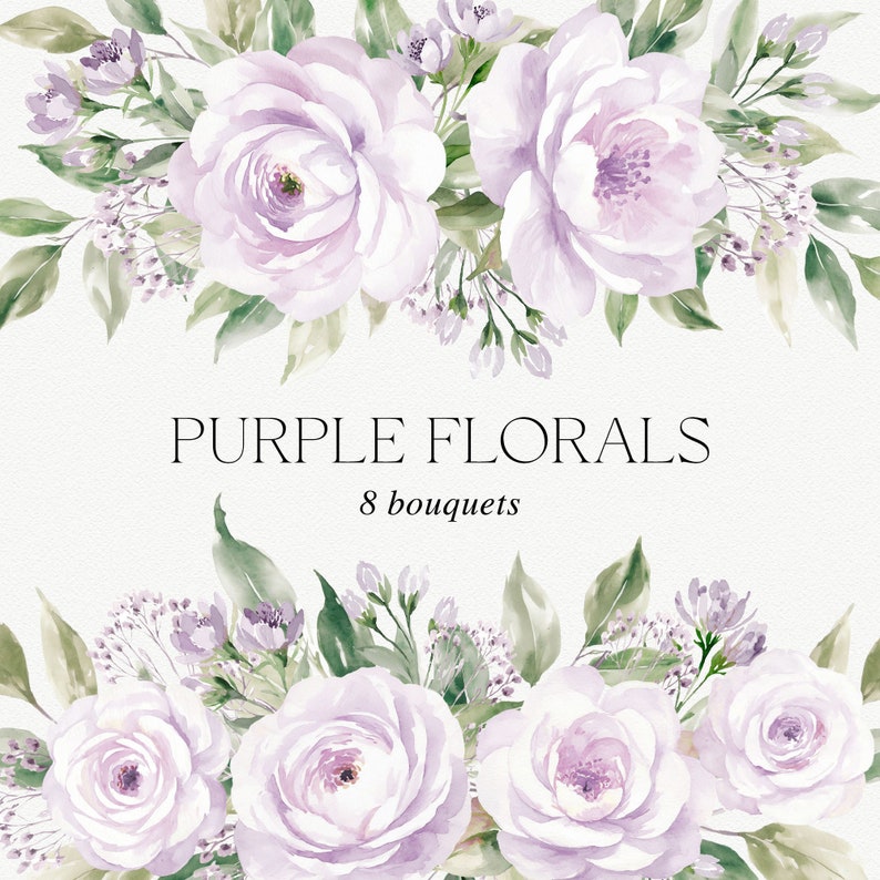 Purple Floral Bouquet Clipart: Wedding Flower Graphics (PNG) - Etsy