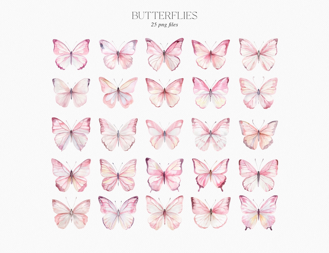 Butterfly Clipart, Pink Watercolor Butterflies, Soft Pink Butterfly ...