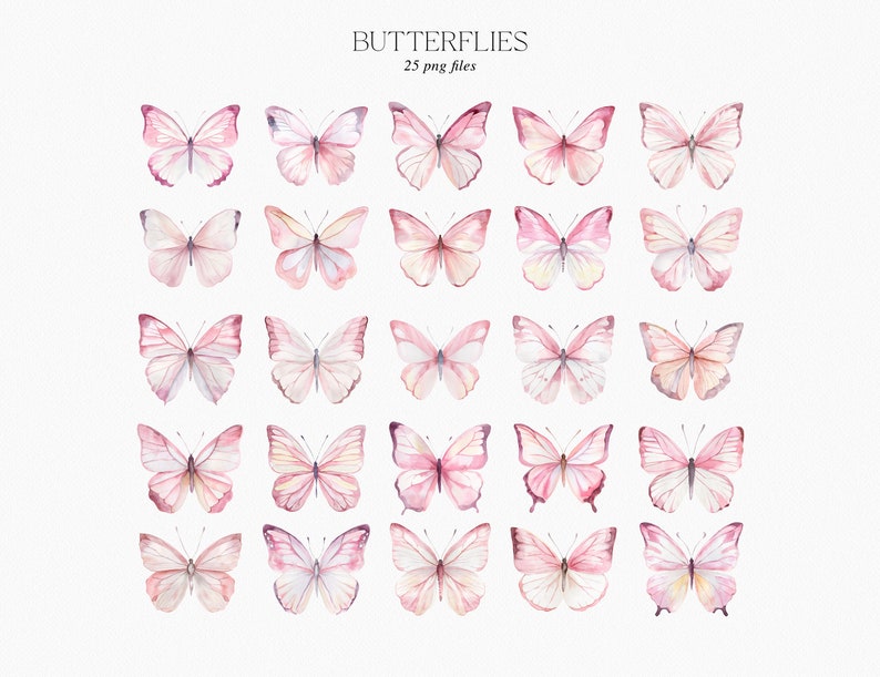 Pink Watercolor Butterfly Clipart: Pastel PNG Graphics (25 Files) - Etsy