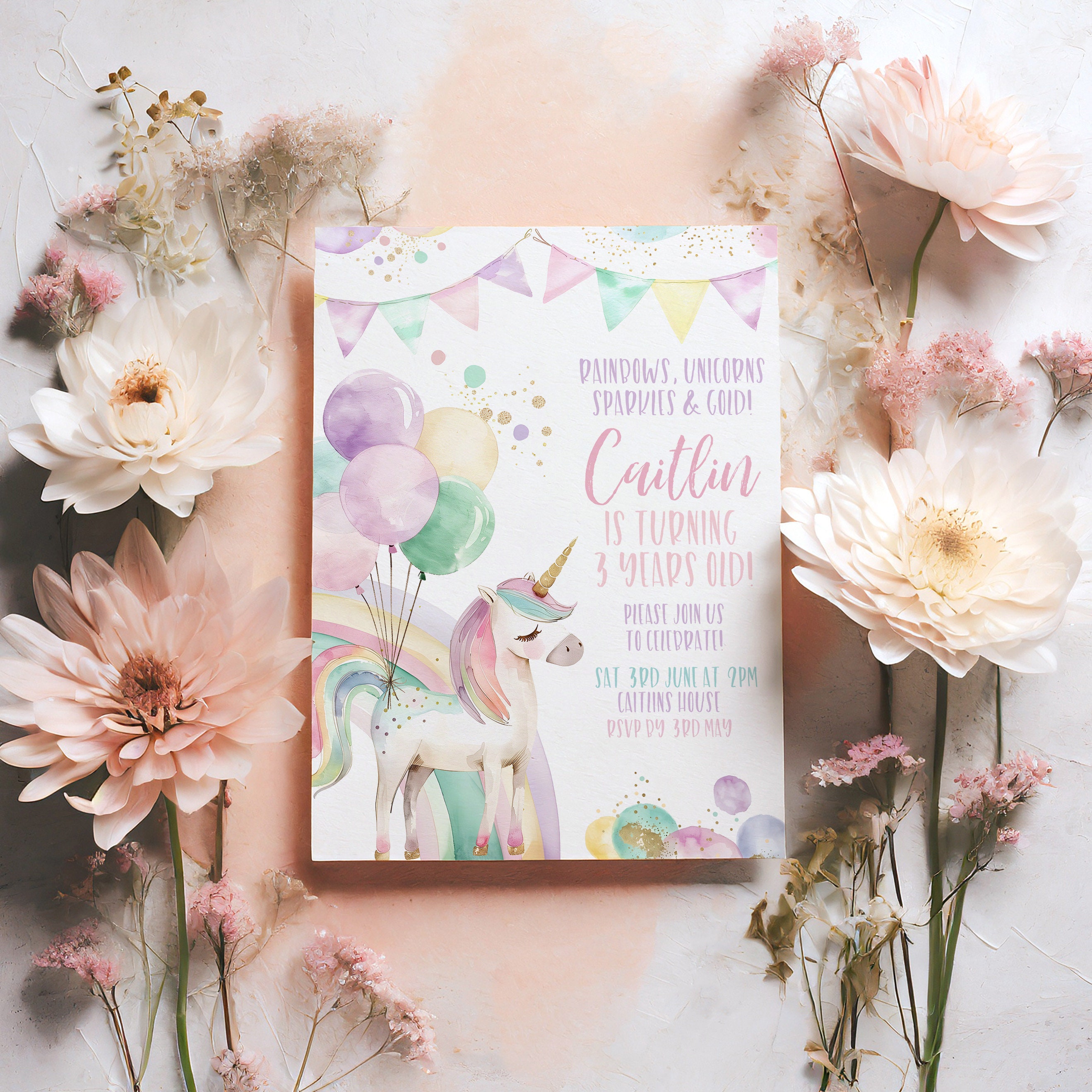 Unicorn Clipart, Pastel Rainbow Unicorn Party Clip Art, Watercolor ...