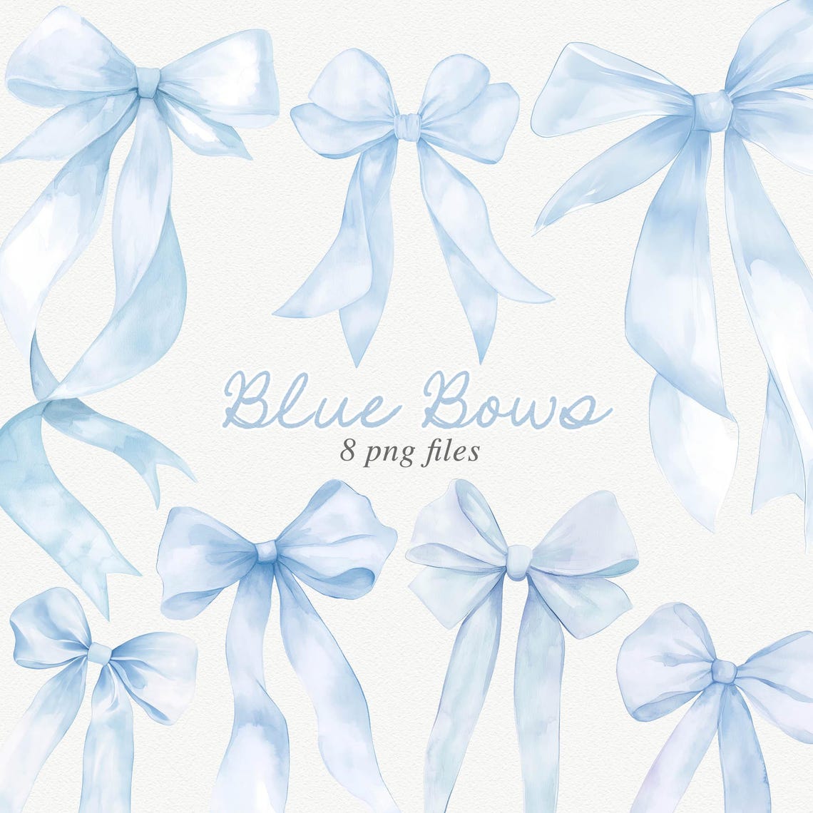 Blue Bow Clipart, Blue Watercolor Bow Graphics, Soft Pastel Blue Bow ...