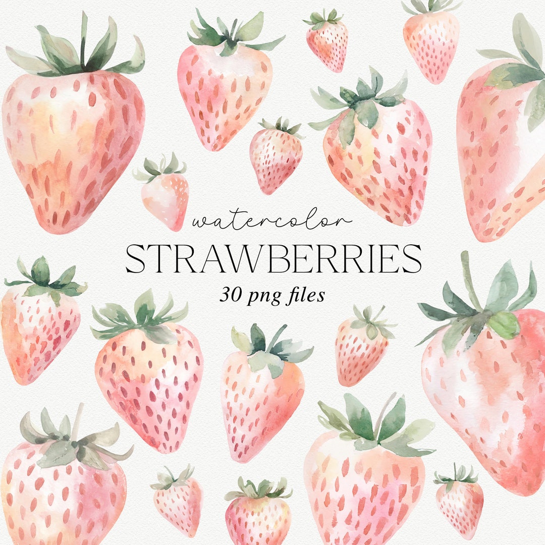 Strawberries Clipart Pack, Watercolor Strawberry Clip Art, Pink ...