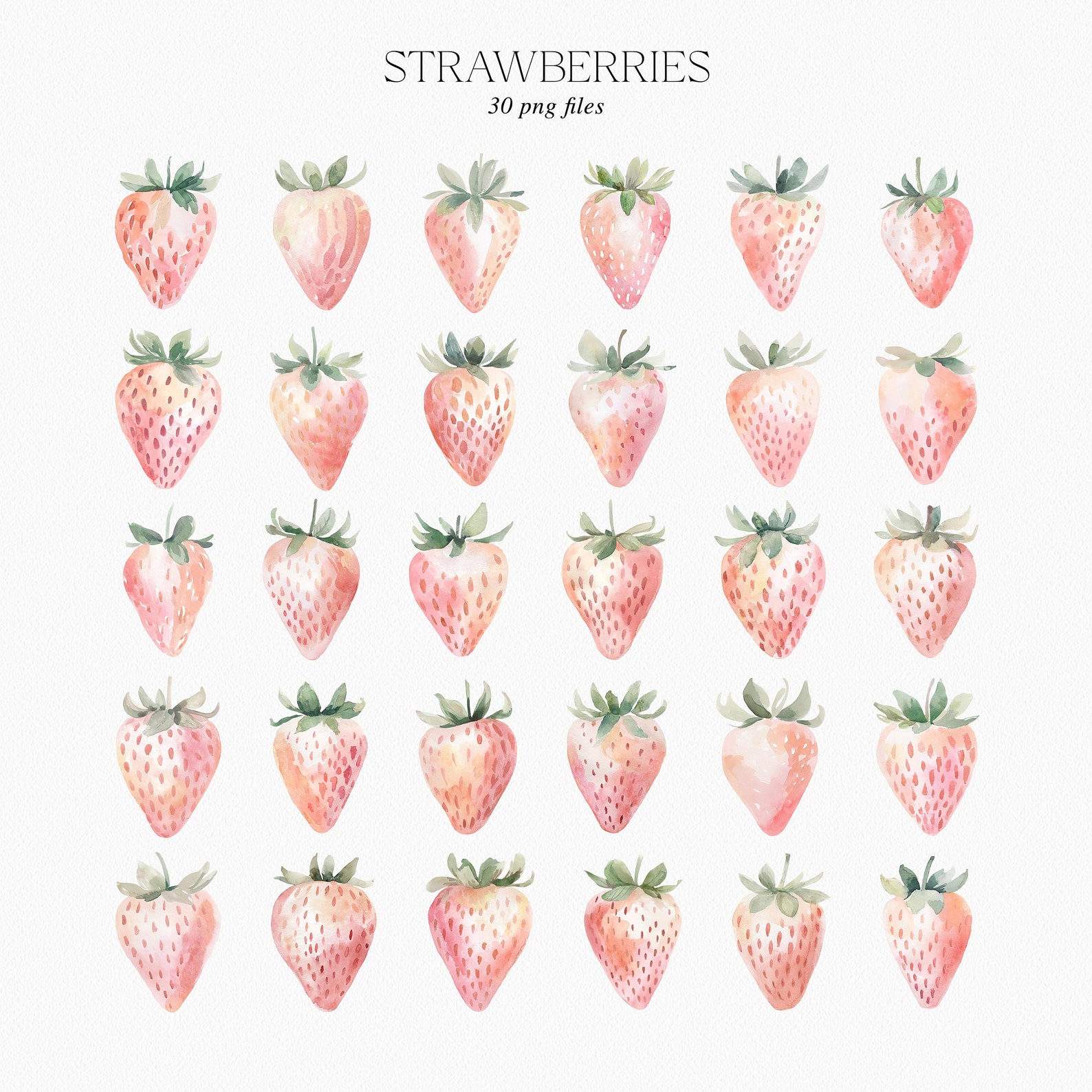 Strawberries Clipart Pack, Watercolor Strawberry Clip Art, Pink ...