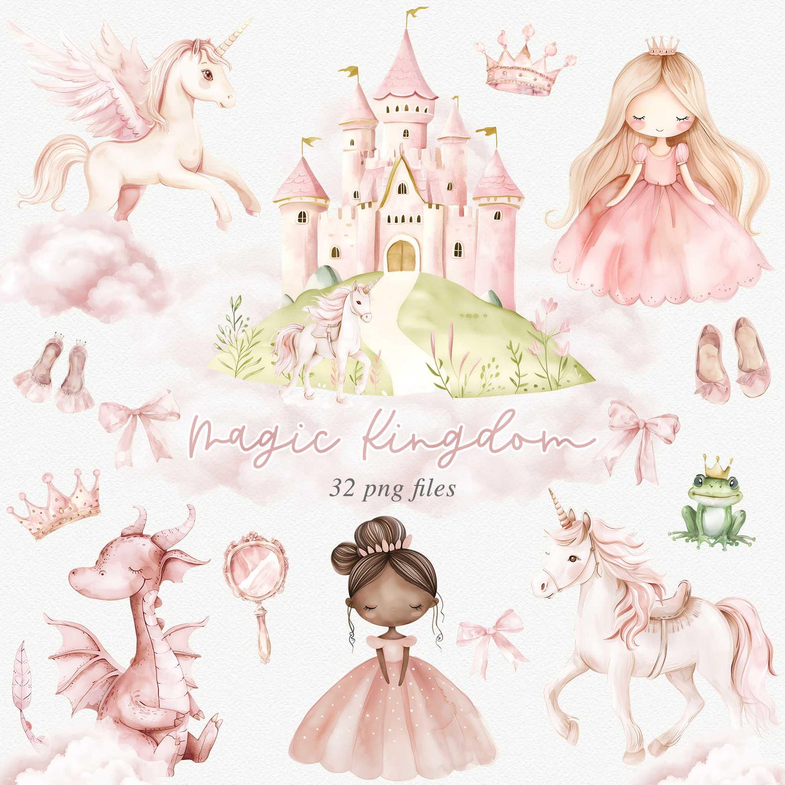 Princess Clipart, Magic Kingdom Princess Unicorn Watercolor Clip Art ...