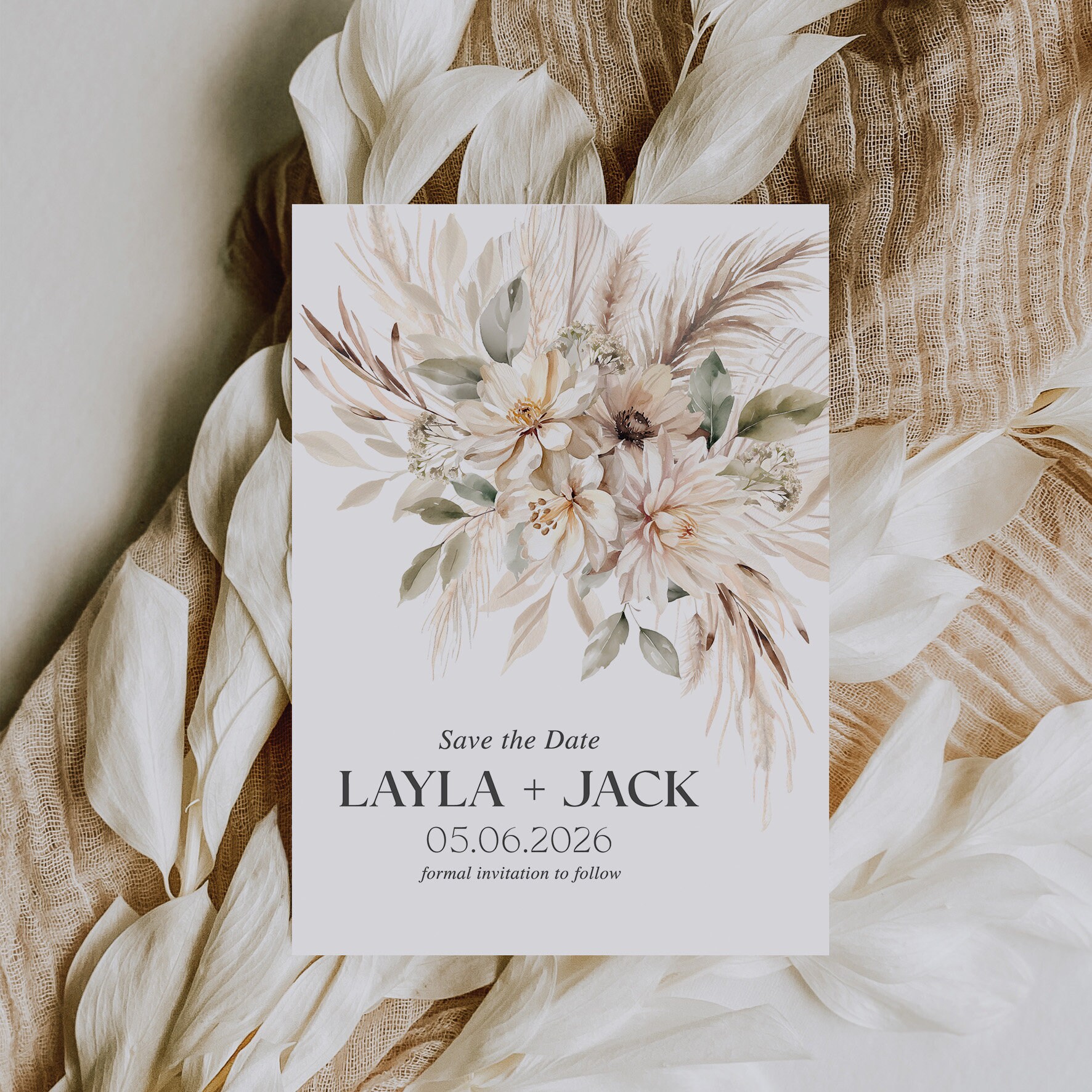 Boho Flower Clipart, Boho Floral Bouquet Graphics, Boho Eucalyptus Leaf ...