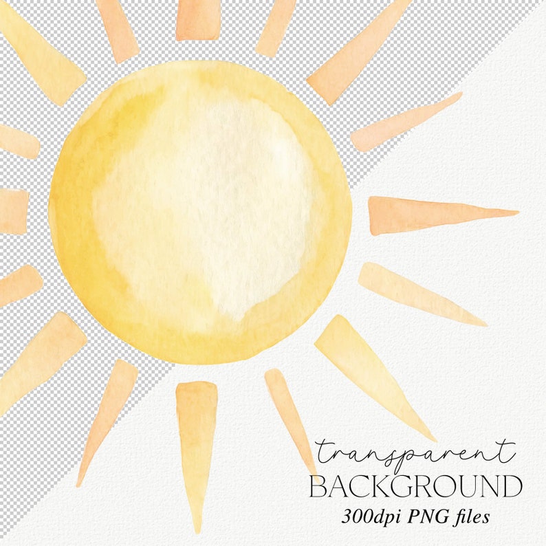 Sun Clipart, Pastel Yellow Watercolor Suns, Sun Graphics, Watercolor ...
