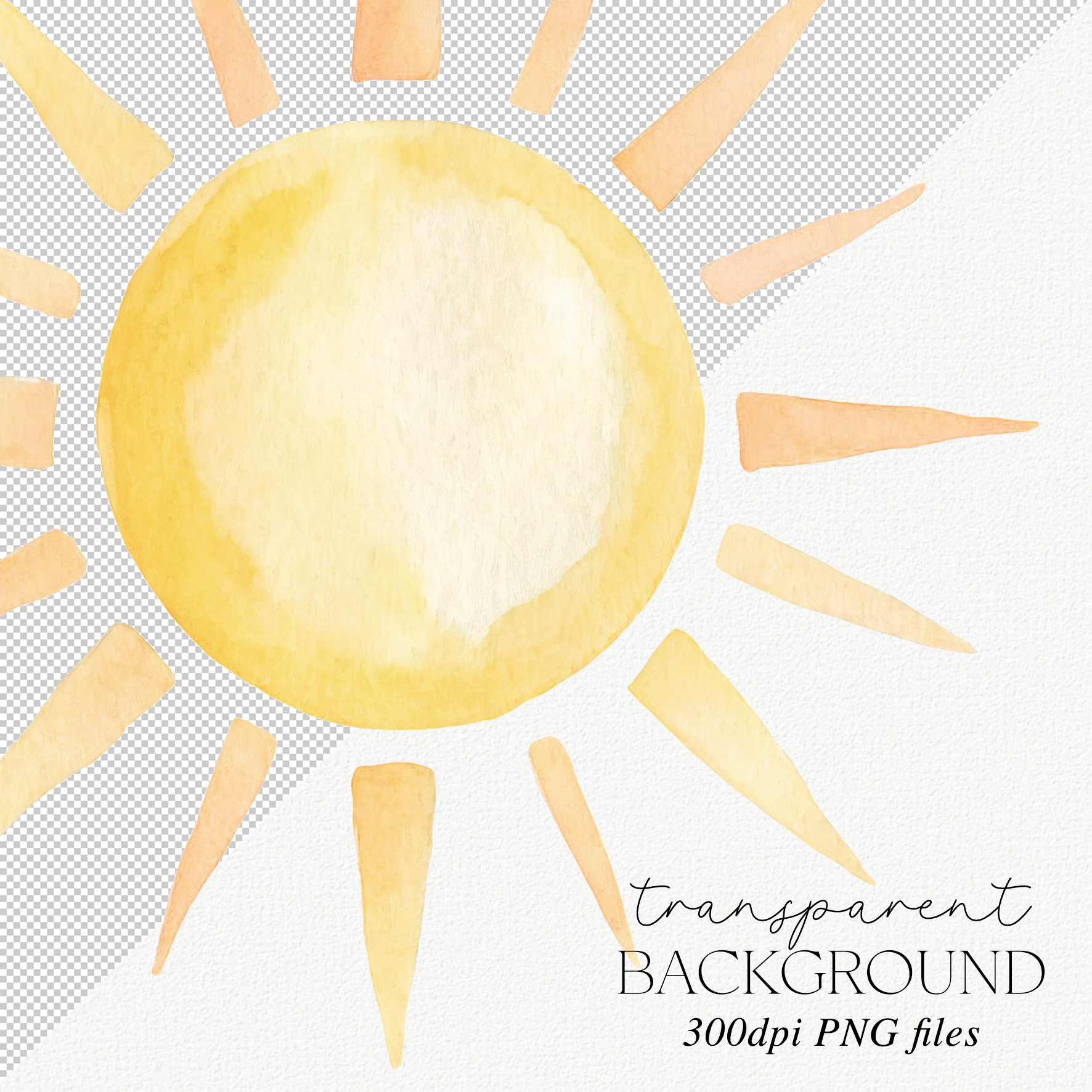 Sun Clipart, Pastel Yellow Watercolor Suns, Sun Graphics, Watercolor ...