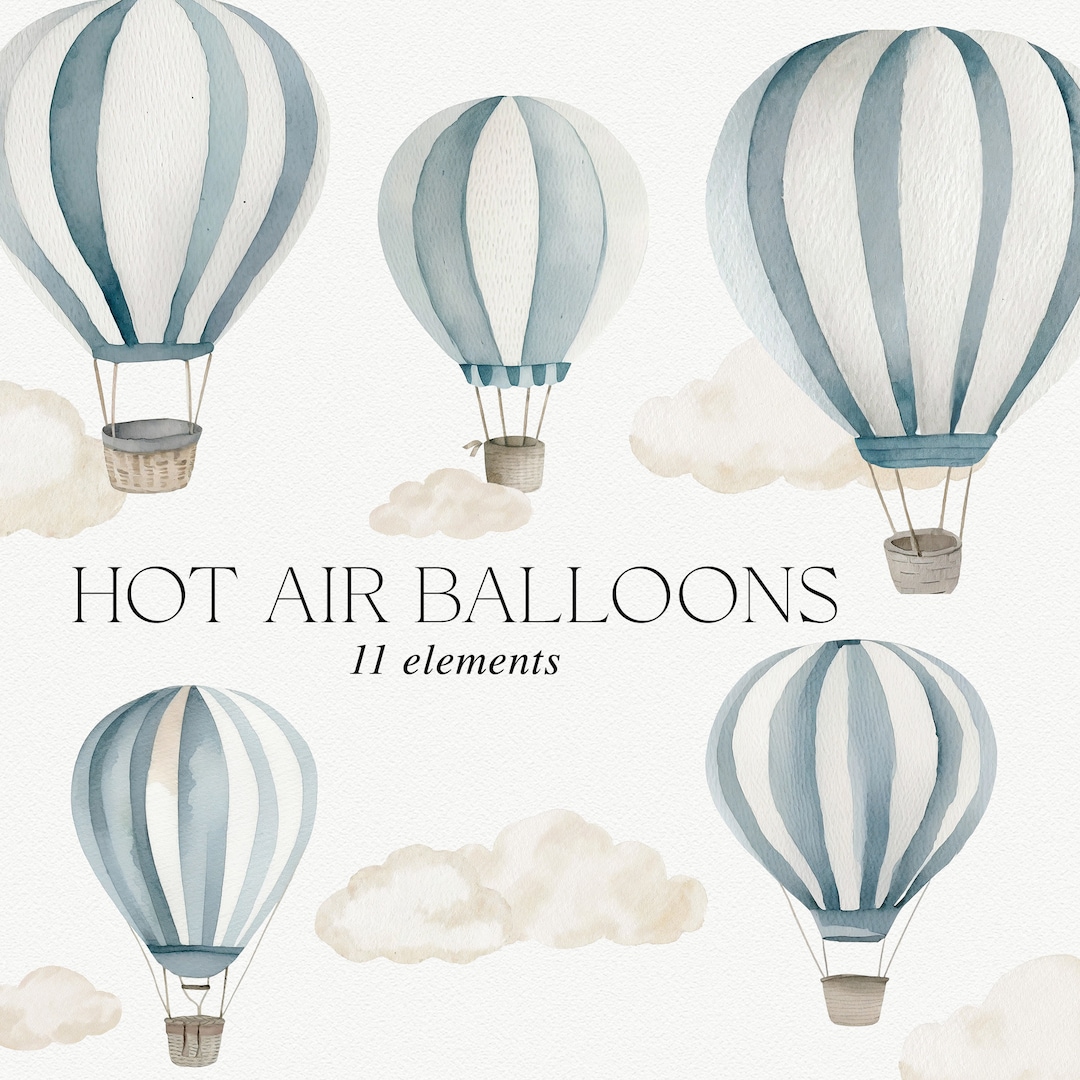 Blue Hot Air Balloon Clipart: Baby Shower Graphics (digital Download ...