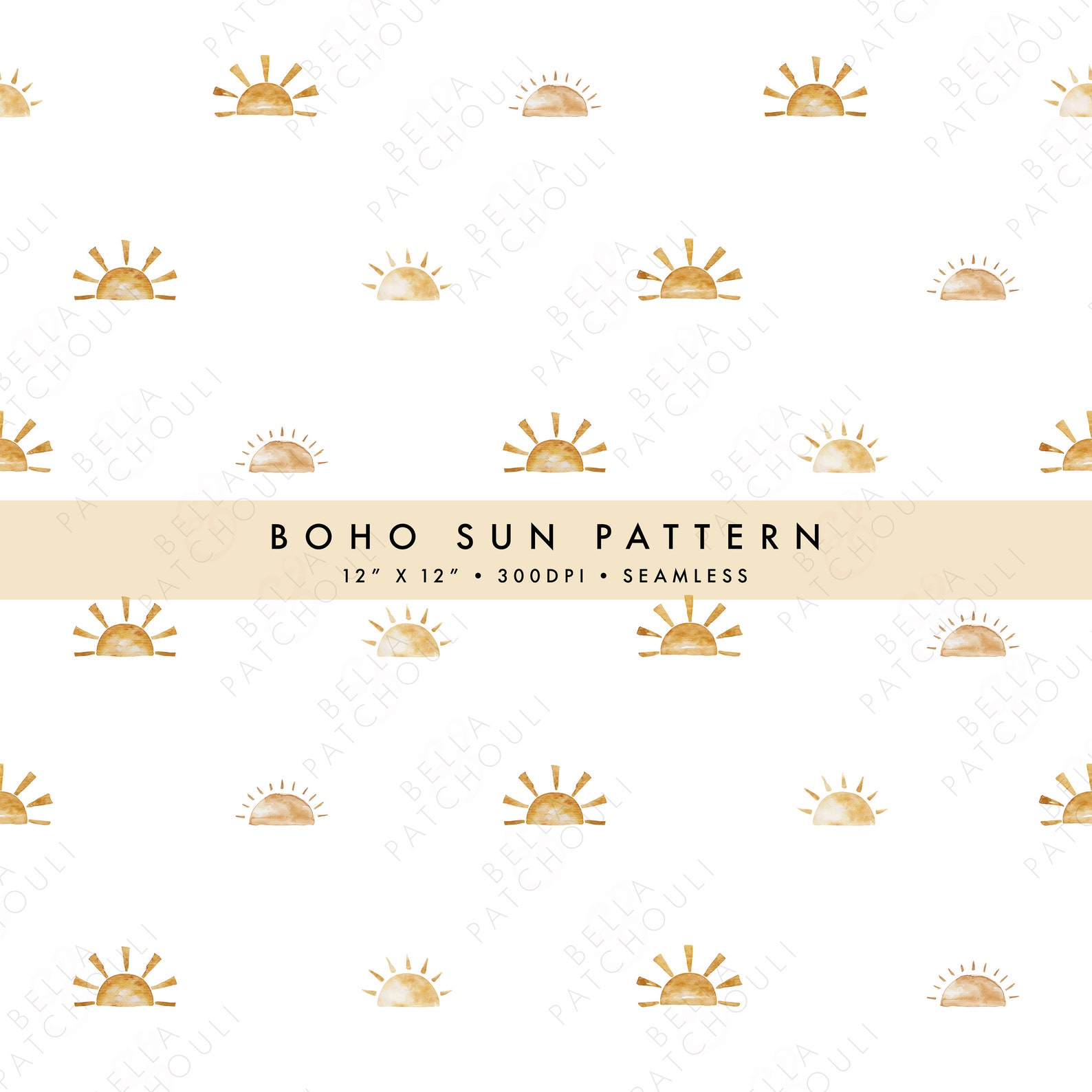 Boho Sun Seamless Pattern, Watercolor Suns Digital Papers, Summer ...