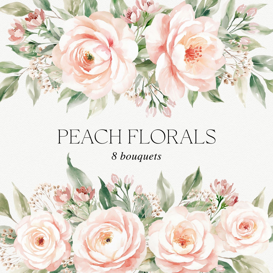 Peach Flower Clipart, Pink Floral Bouquet Graphics, Peony Bouquets Clip ...