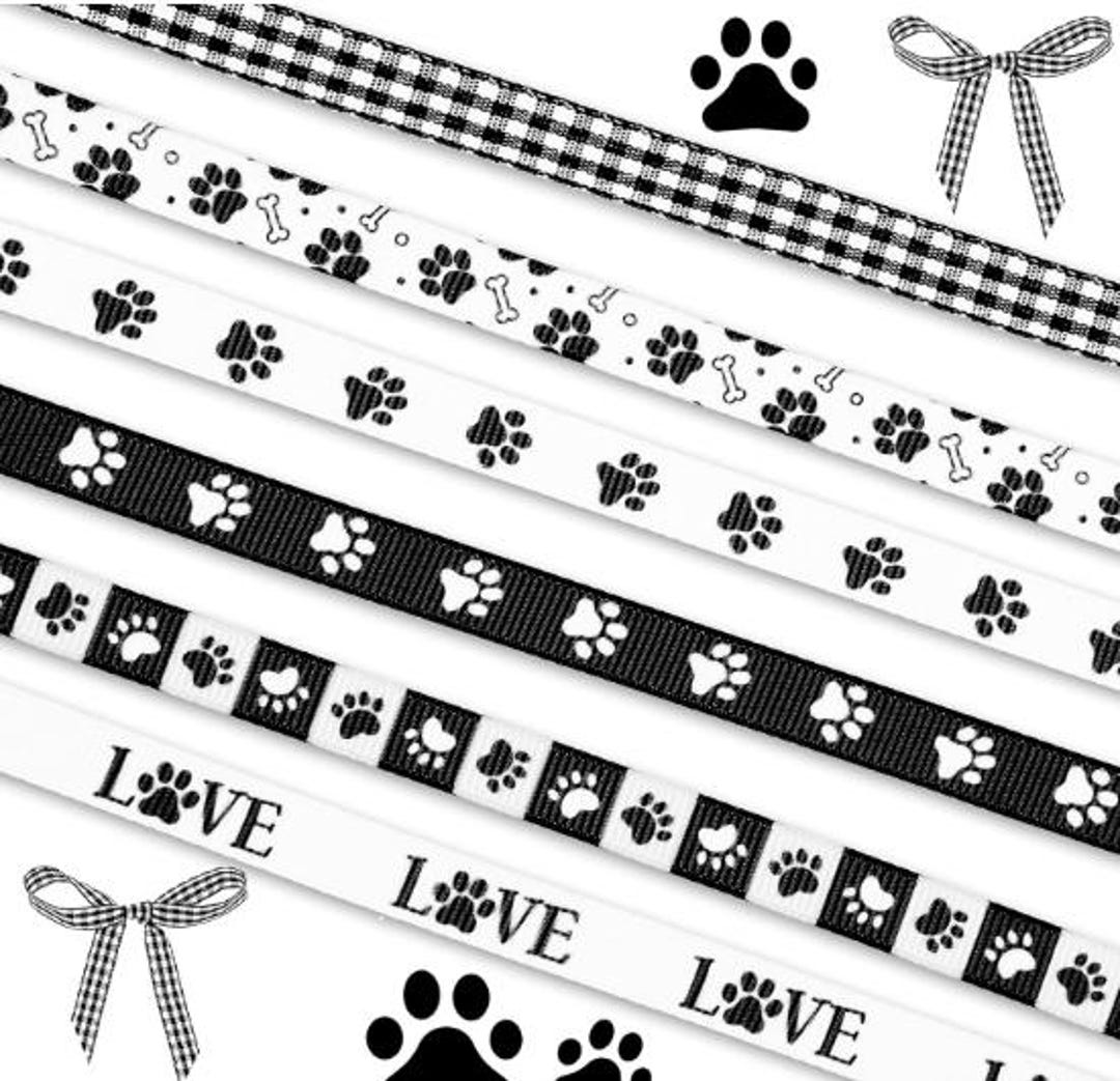 Black White Dog Paw Print Ribbons for Wrapping Gift 30 Yard Dog Animal ...