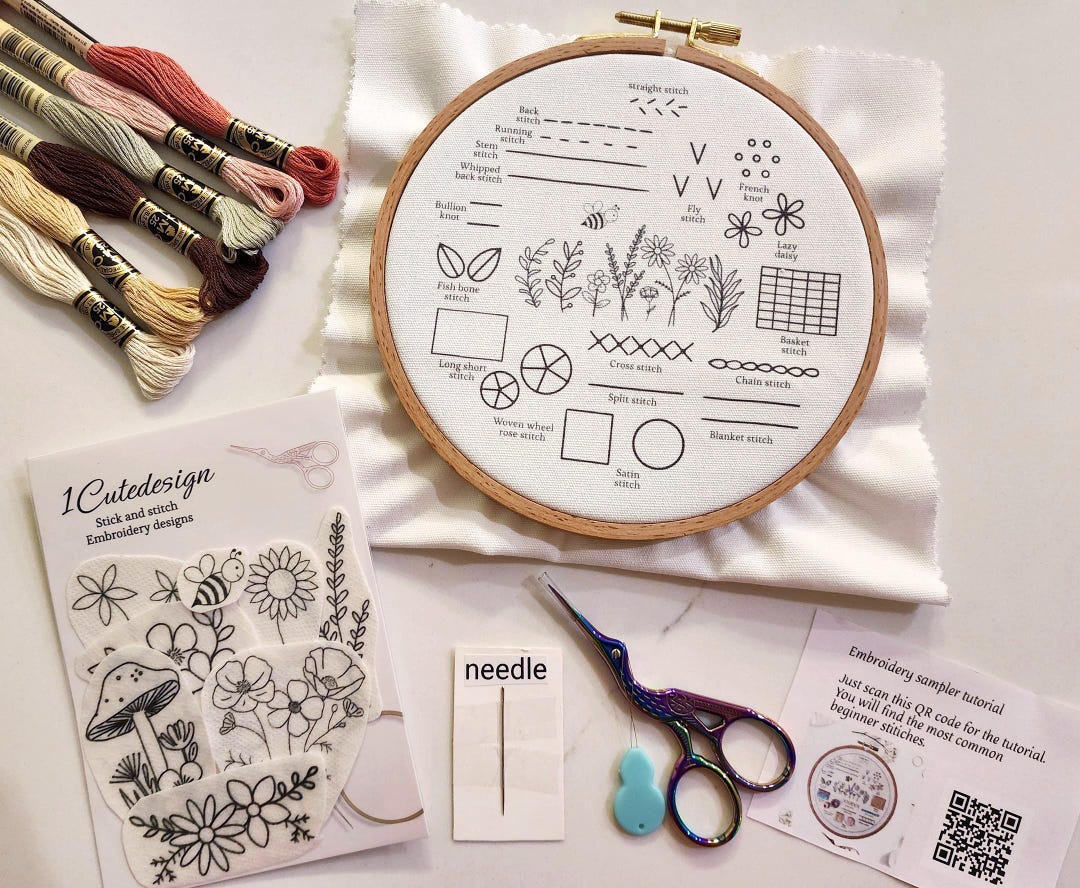 Beginner Embroidery Kit Flower Pattern Needlework Craft Hand Embroidery ...