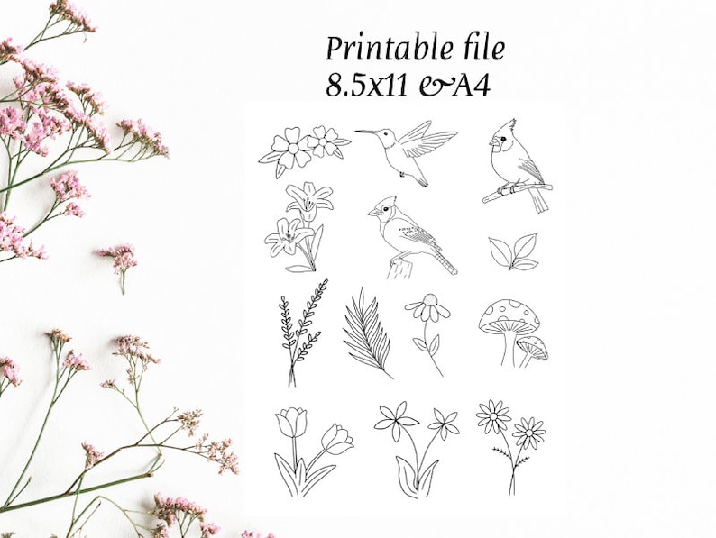 Printable Stick and Stitch Dissolve Birds and Flowers Hand Embroidery ...
