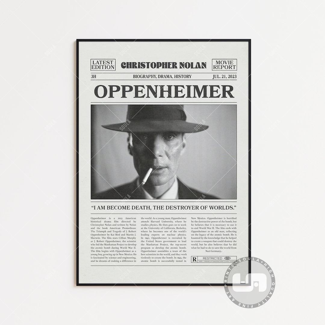 Oppenheimer Poster, Christopher Nolan, Retro Newspaper Movie Poster ...