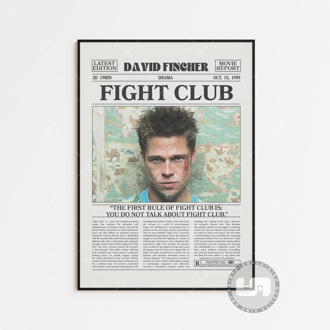 Fight Club, David Fincher, Retro Newspaper Movie Poster, Black White ...