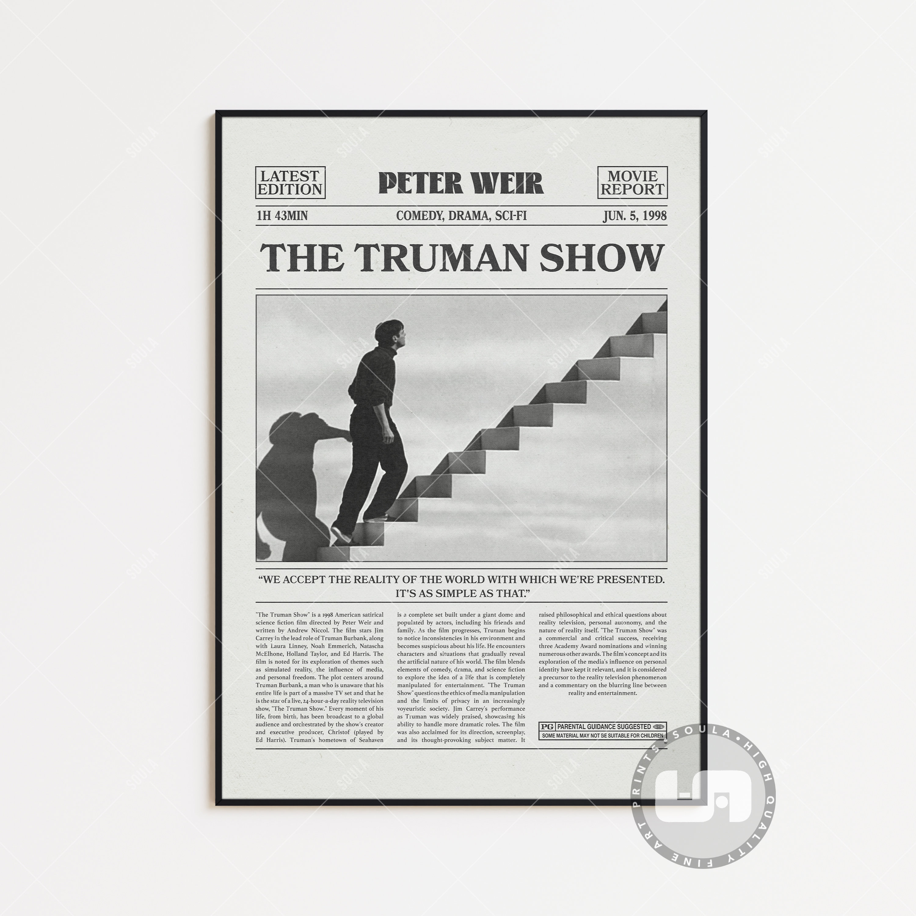 The Truman Show Poster, Peter Weir, Movie Poster, Retro Newspaper ...