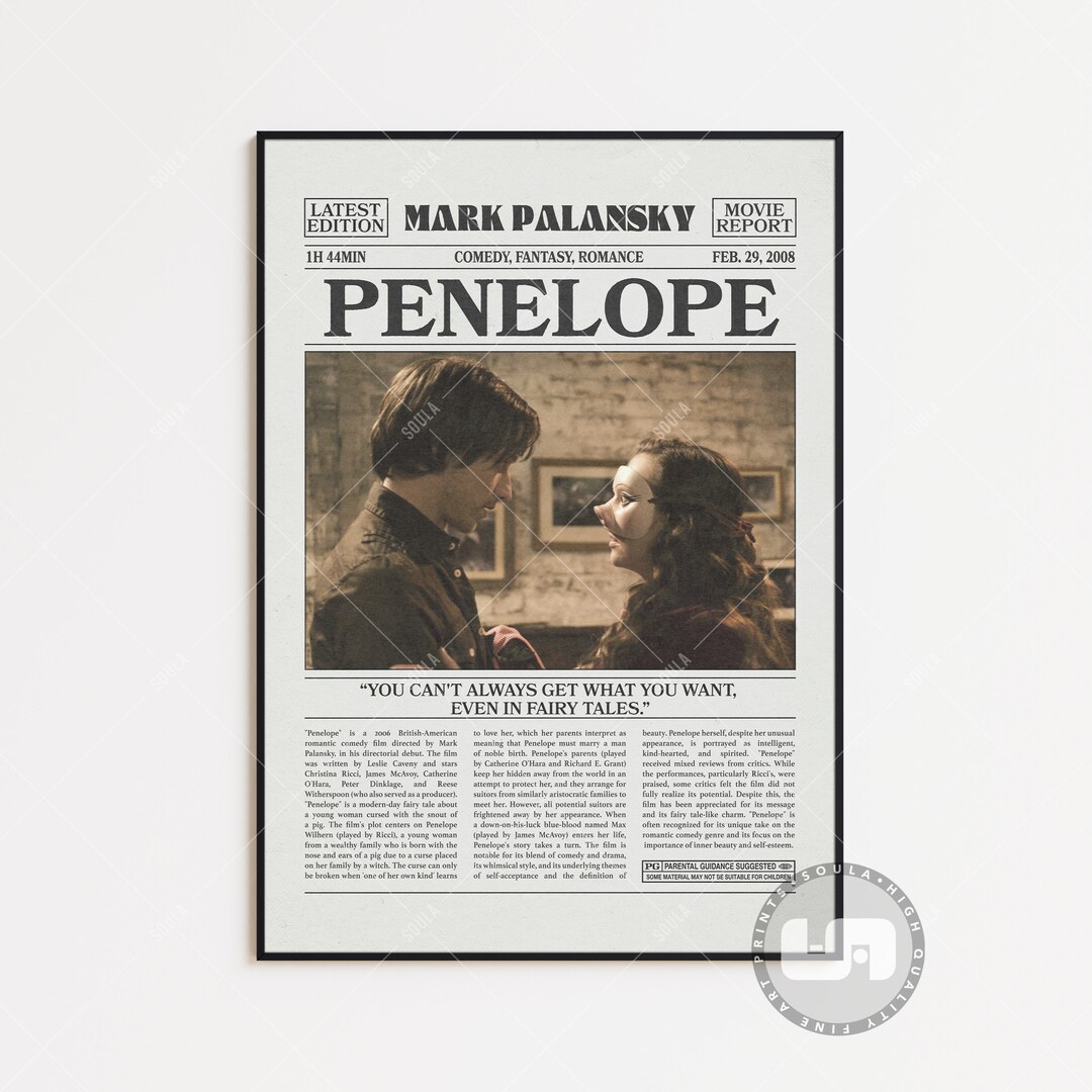 Penelope Poster, Mark Palansky, Movie Poster, Retro Newspaper, Black ...