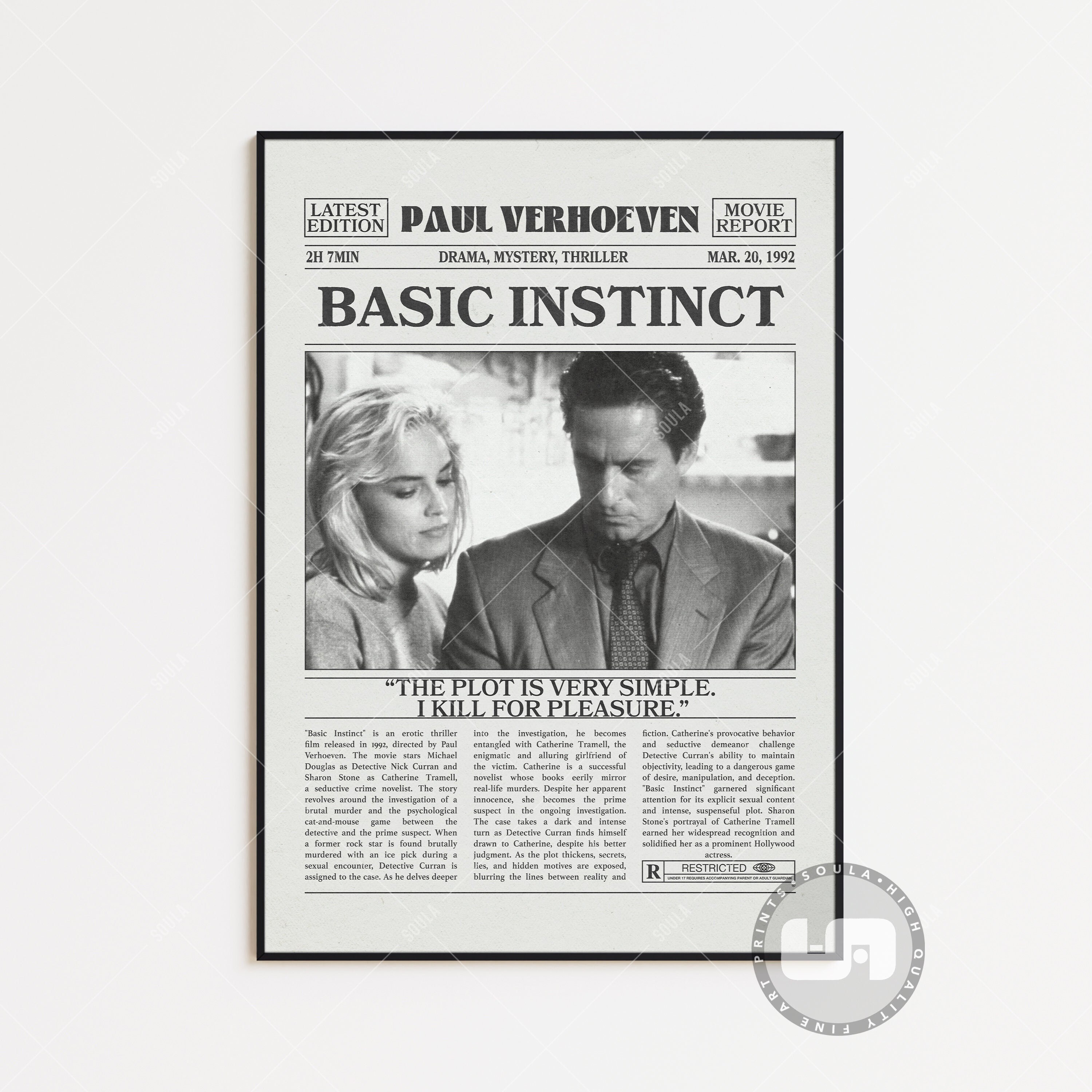 Basic Instinct Poster Paul Verhoeven Retro Newspaper Movie - Etsy