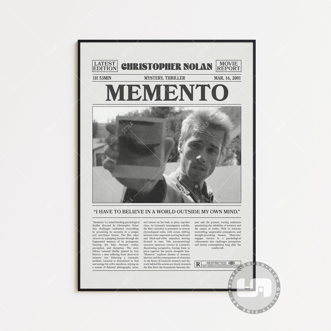Memento Christopher Nolan Retro Newspaper Movie Poster - Etsy