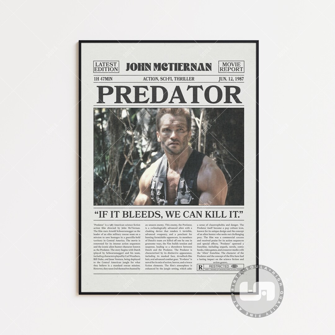 Predator Poster, John Mctiernan, Movie Poster, Retro Newspaper, Black ...