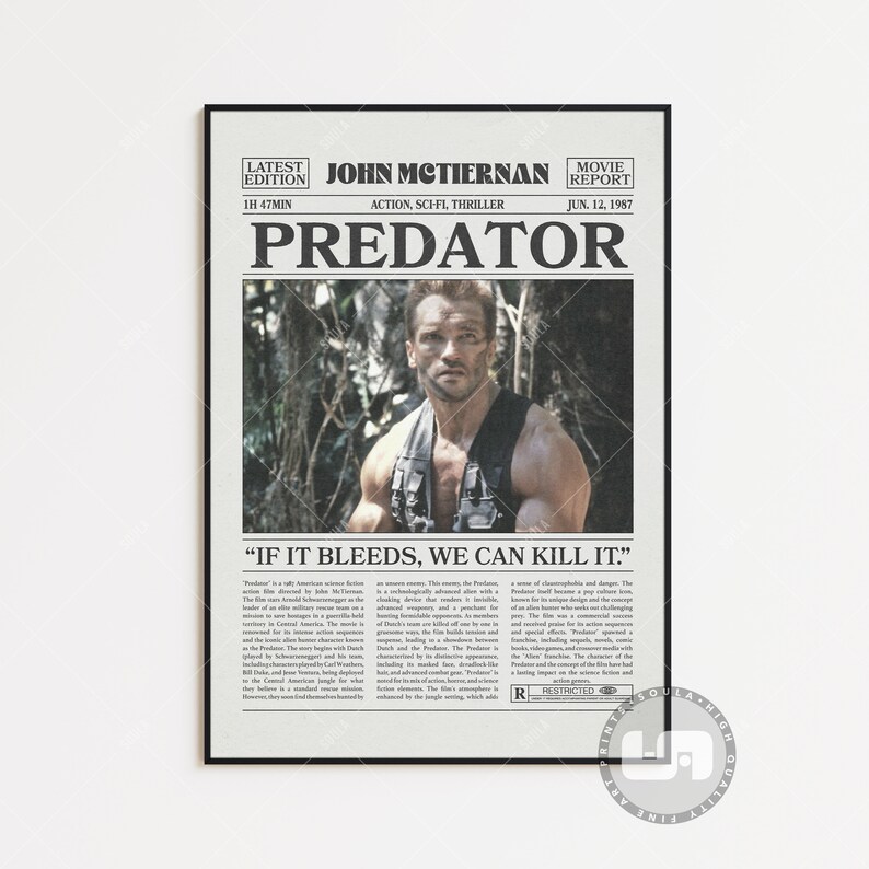 Predator Poster, John Mctiernan, Movie Poster, Retro Newspaper, Black ...