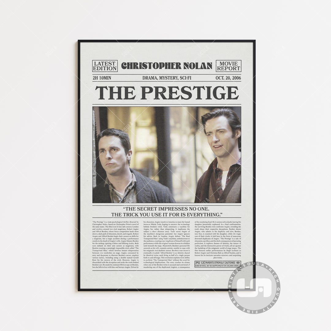 The Prestige Poster, Christopher Nolan, Movie Poster, Retro Newspaper ...