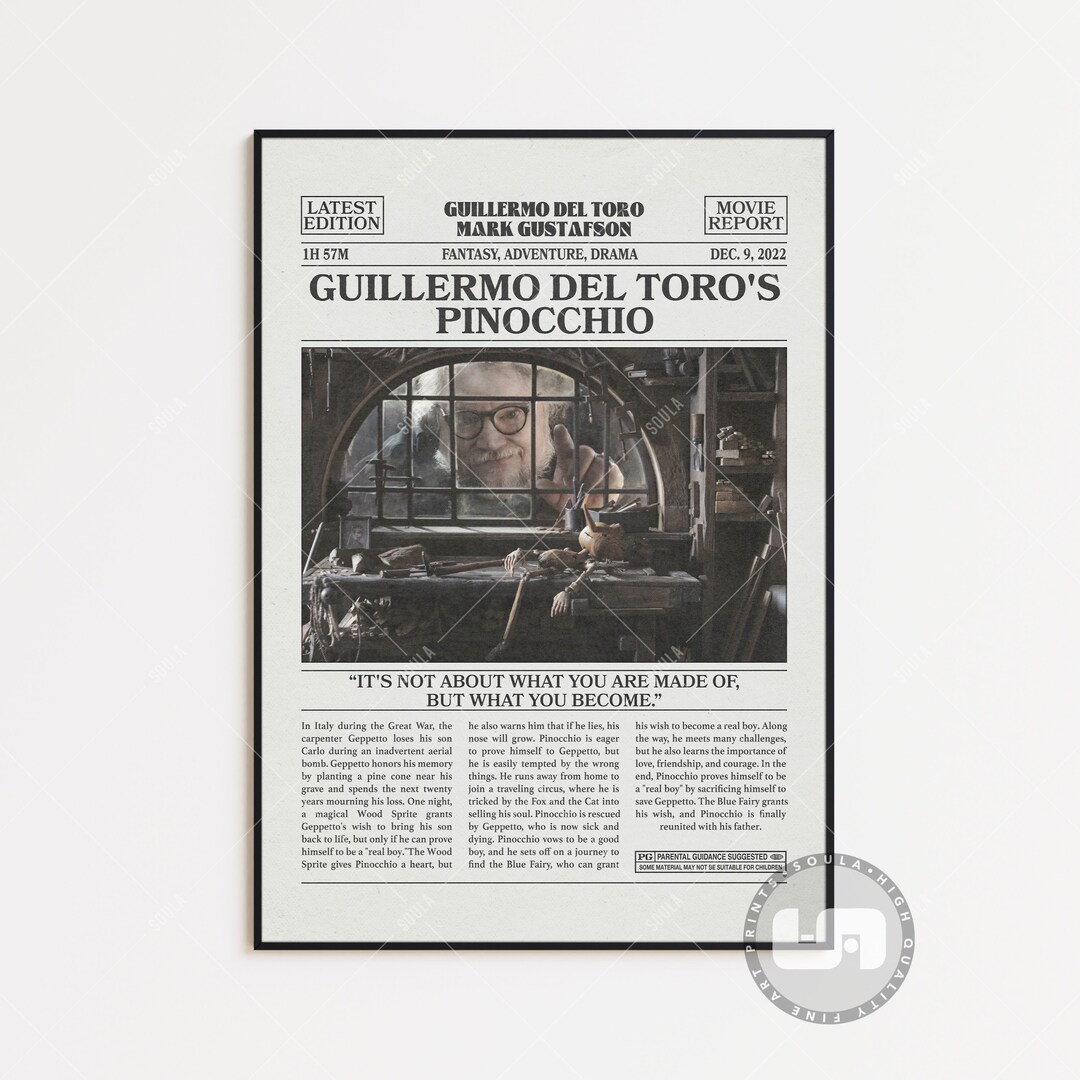 Guillermo Del Toro's Pinocchio Poster, Retro Newspaper Movie Poster ...